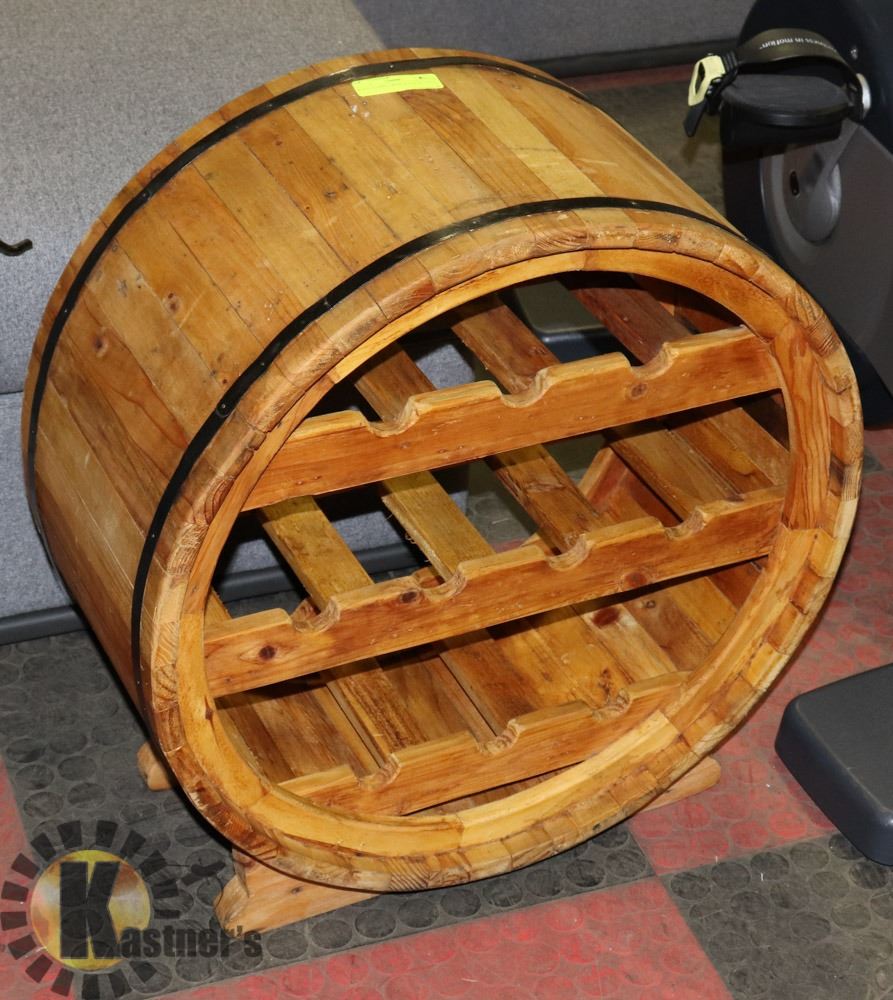 WOOD BARREL WINE RACK 25" TALL - Kastner Auctions