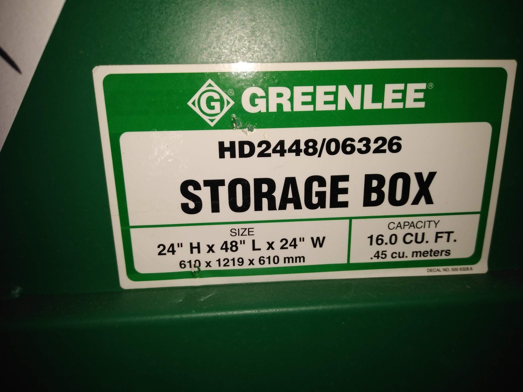 Greenlee storage box HD2448-06326 16 cubic ft
