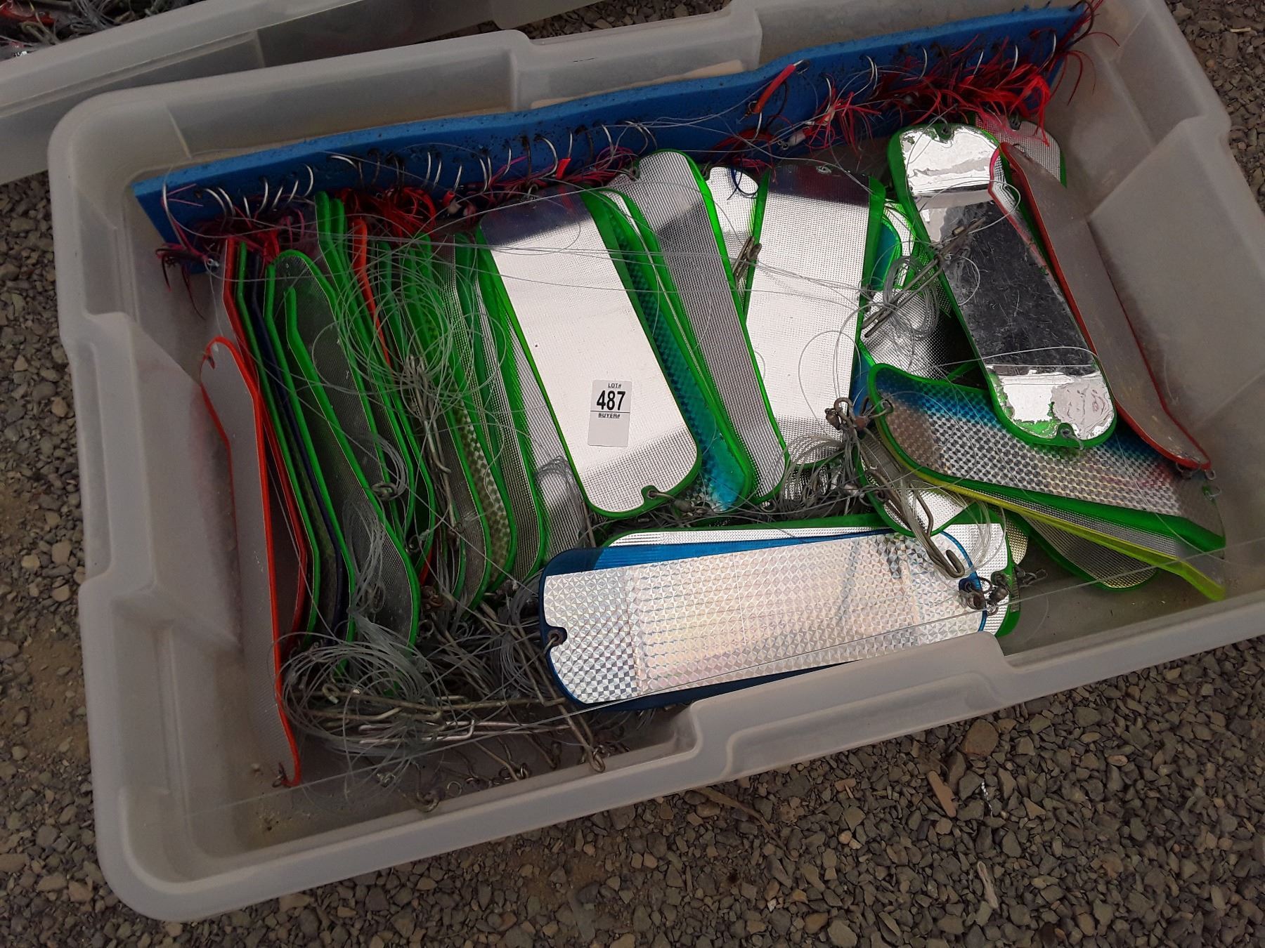 Large Box of Fishing Flashers with hooks