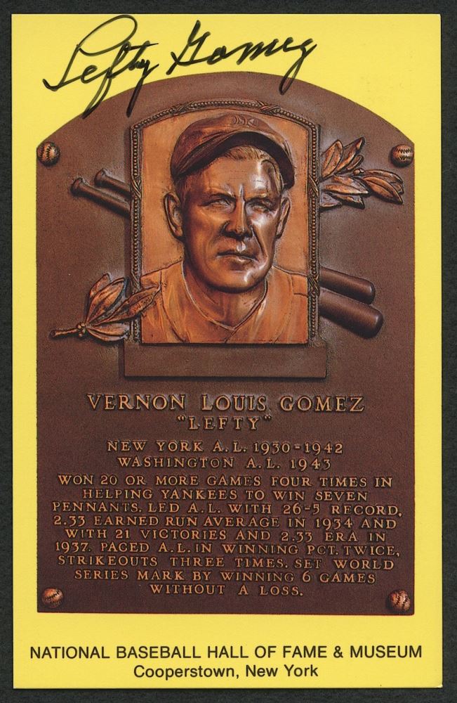 Lefty Gomez Signed Yankees Hall of Fame Postcard (Slaughter Collection LOP)