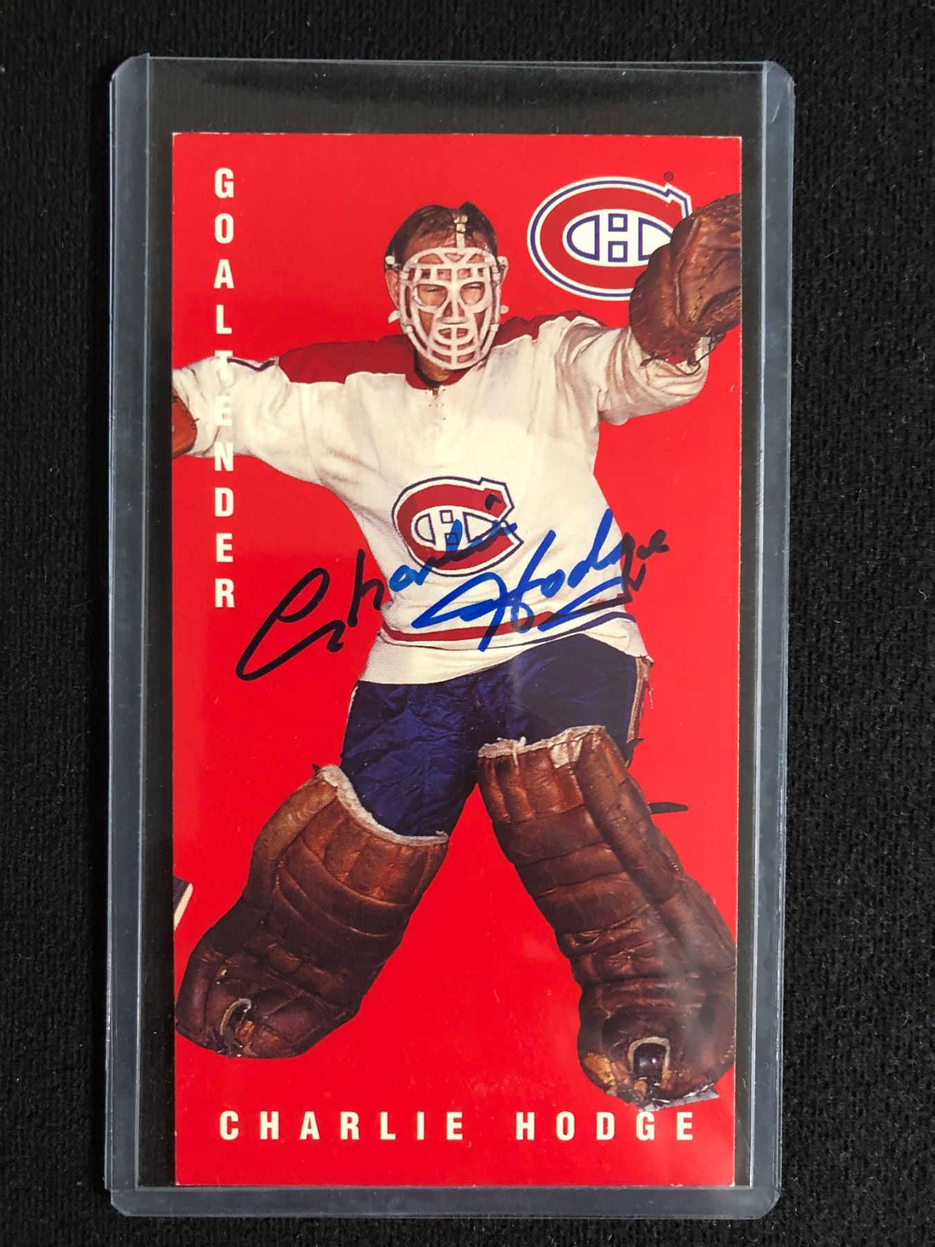 CHARLIE HODGE SIGNED TALL BOY HOCKEY CARD (CANADIENS)