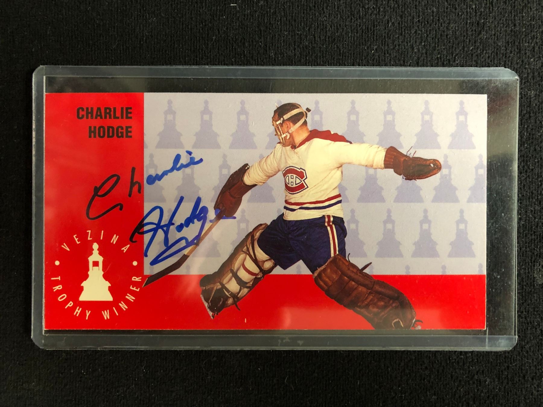 CHARLIE HODGE SIGNED VEZINA TROPHY WINNER HOCKEY CARD