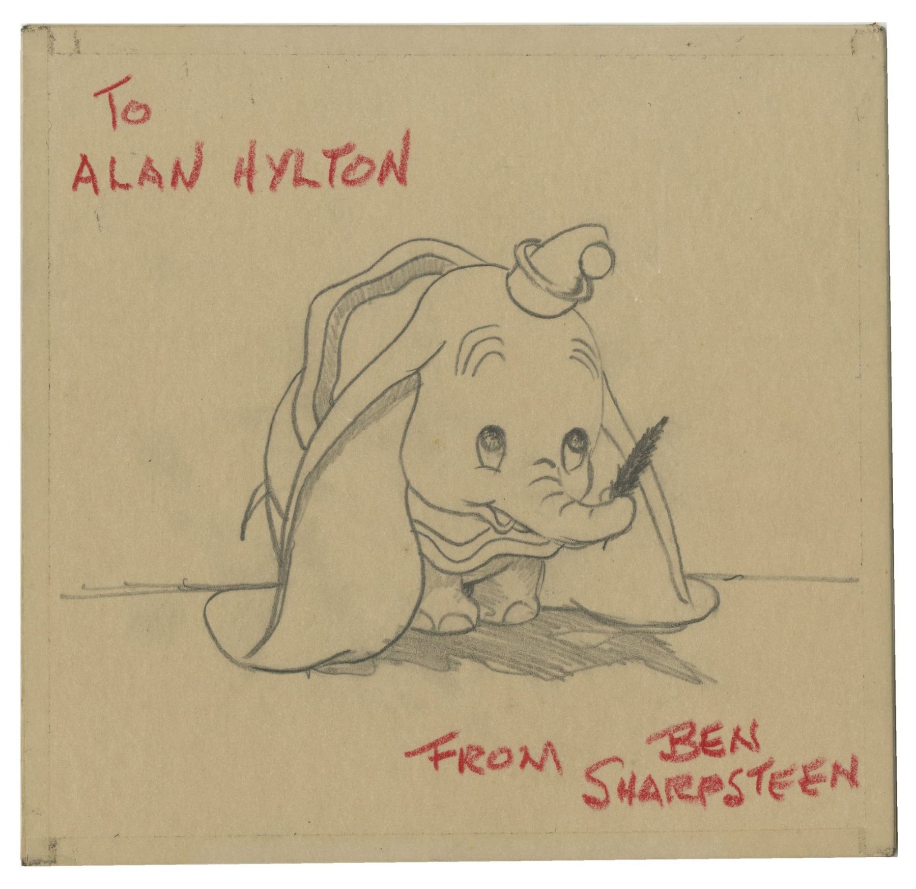 Original Dumbo Drawing by Ben Sharpsteen.