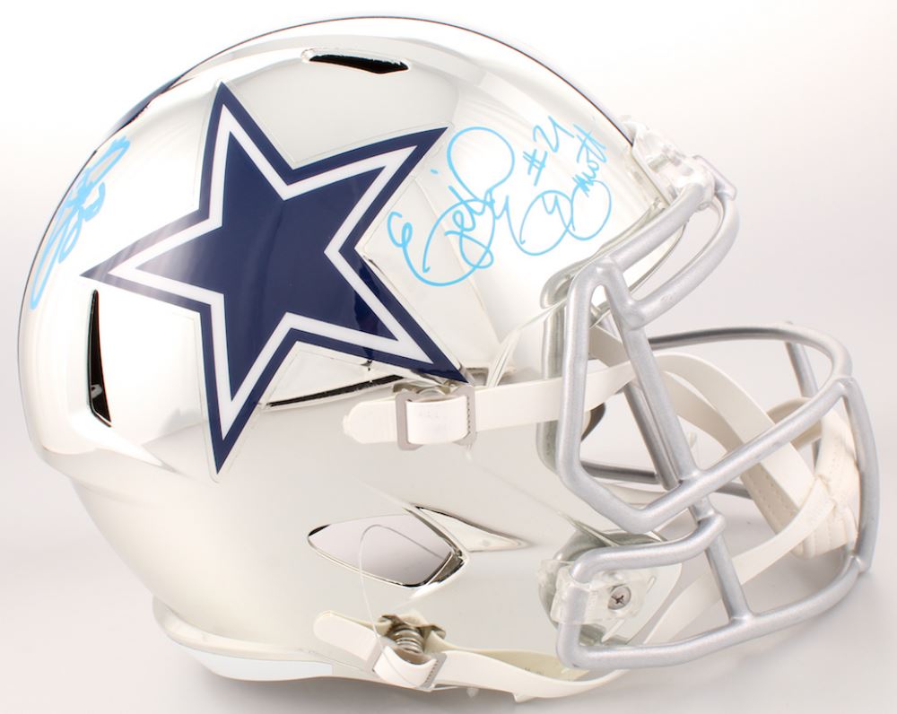 Emmitt Smith Ezekiel Elliott Signed Dallas Cowboys Full-Size Chrome ...