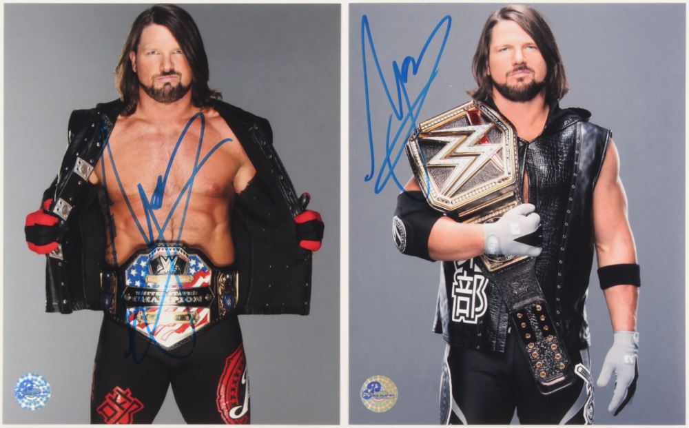 Lot of (2) A.J. Styles Signed WWE 8x10 Photos (Pro Player Hologram)