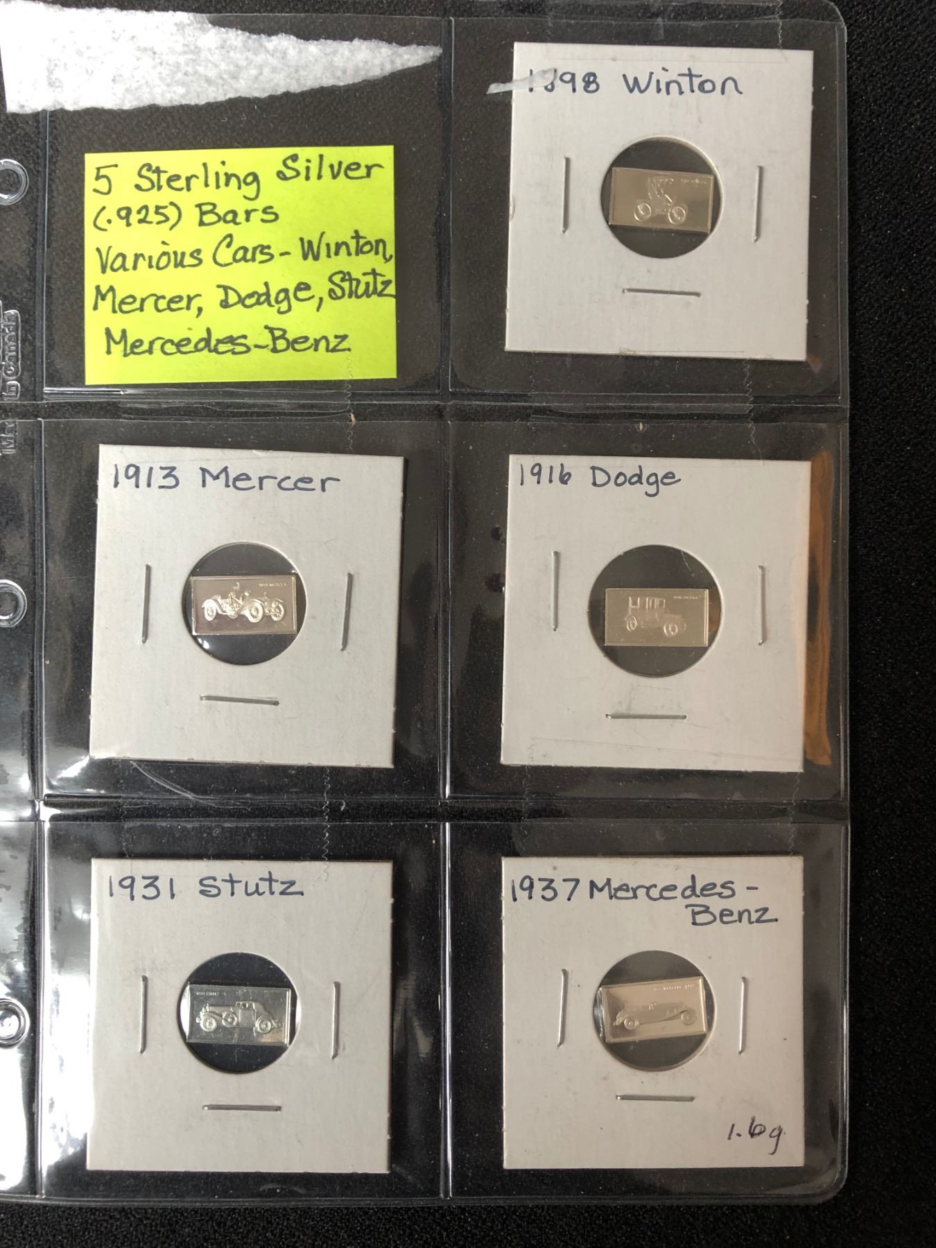 5 STERLING SILVER .925 BARS (VARIOUS CARS)