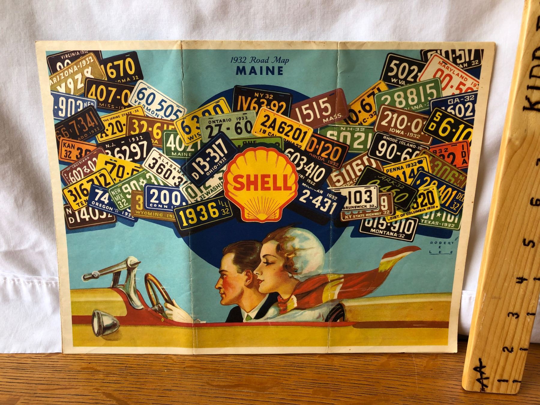 1932 SHELL ROAD MAP OF MAINE