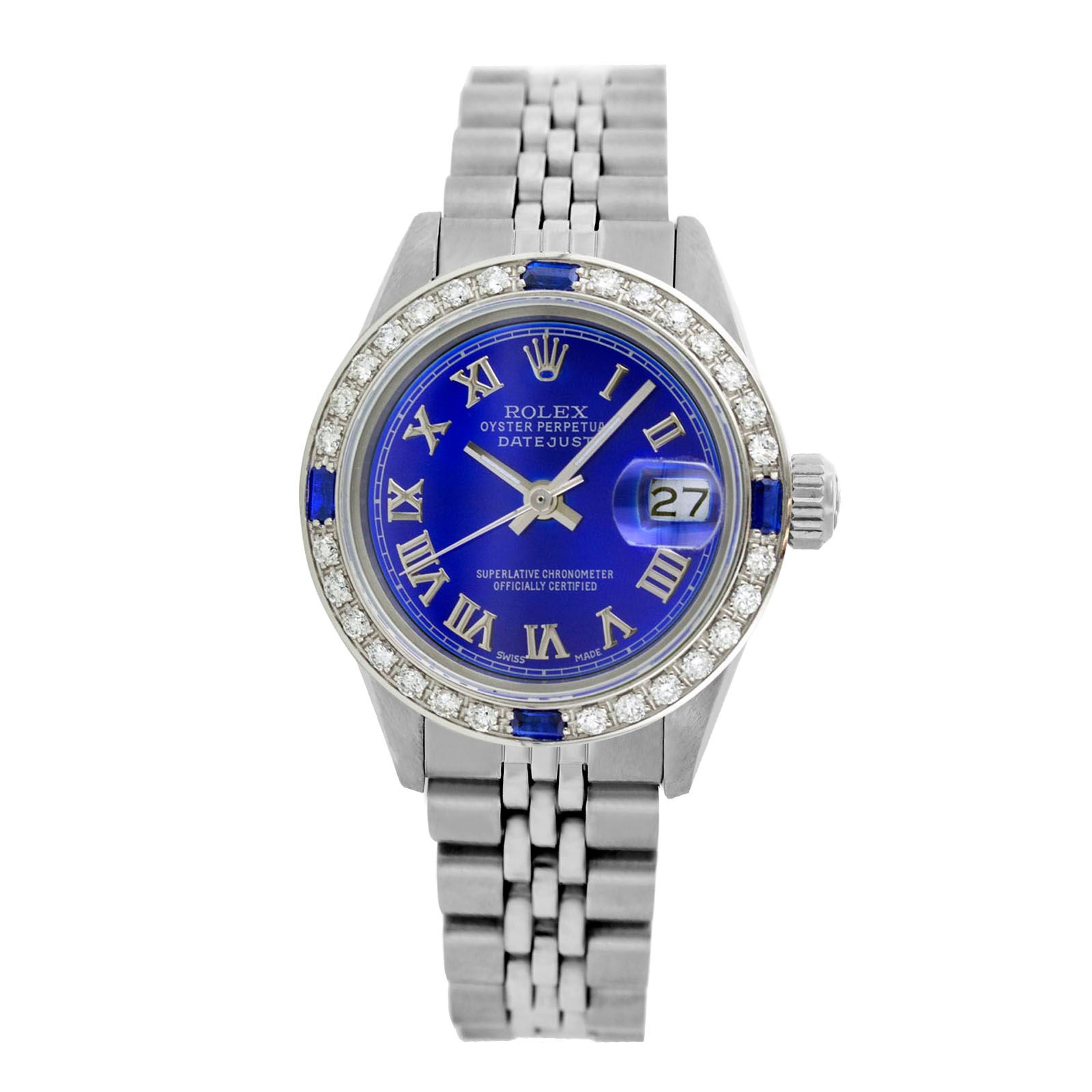 Rolex Pre-owned 26mm Womens Custom Blue with Tracker Stainless Steel ...