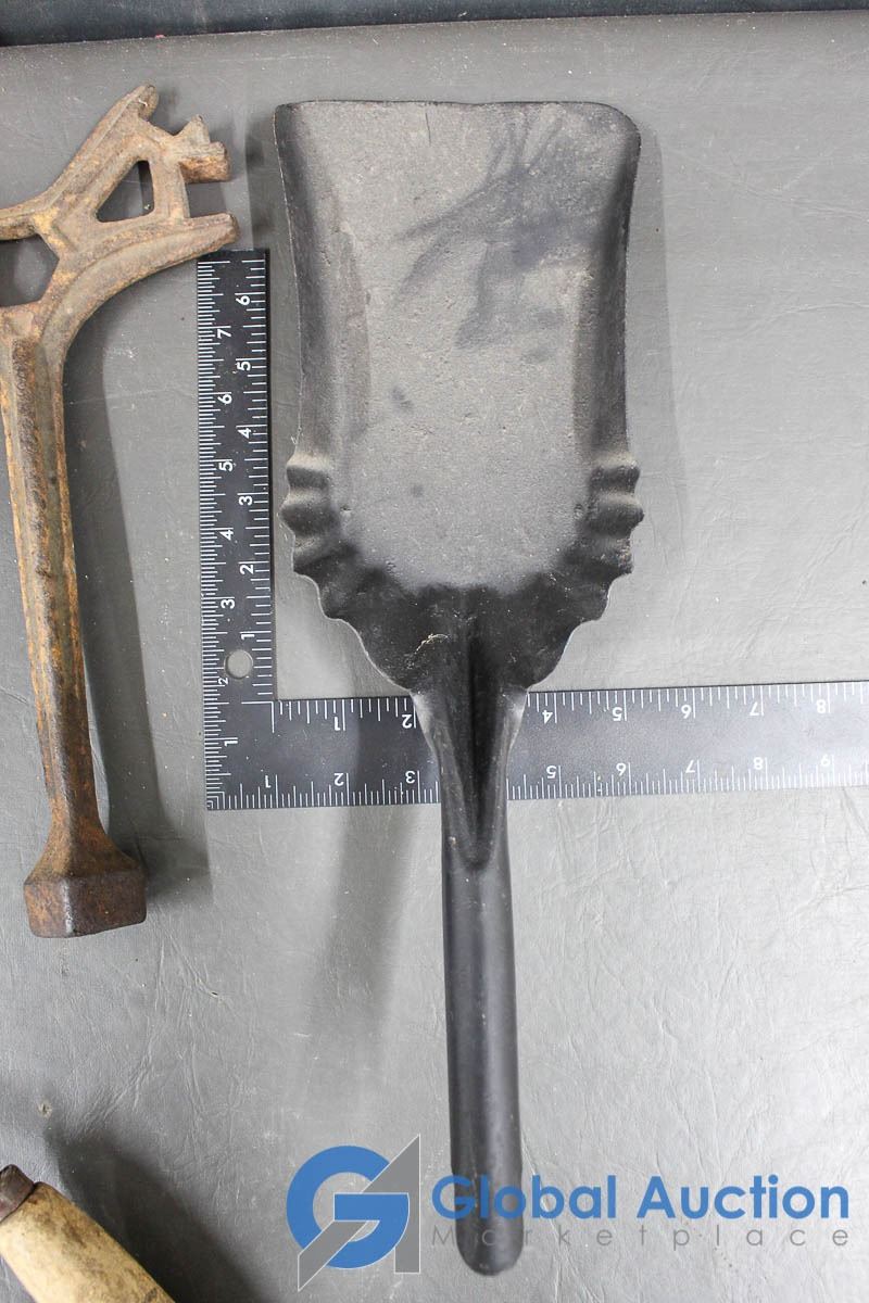 Fireplace Shovel & Vintage Wrench & Sickle