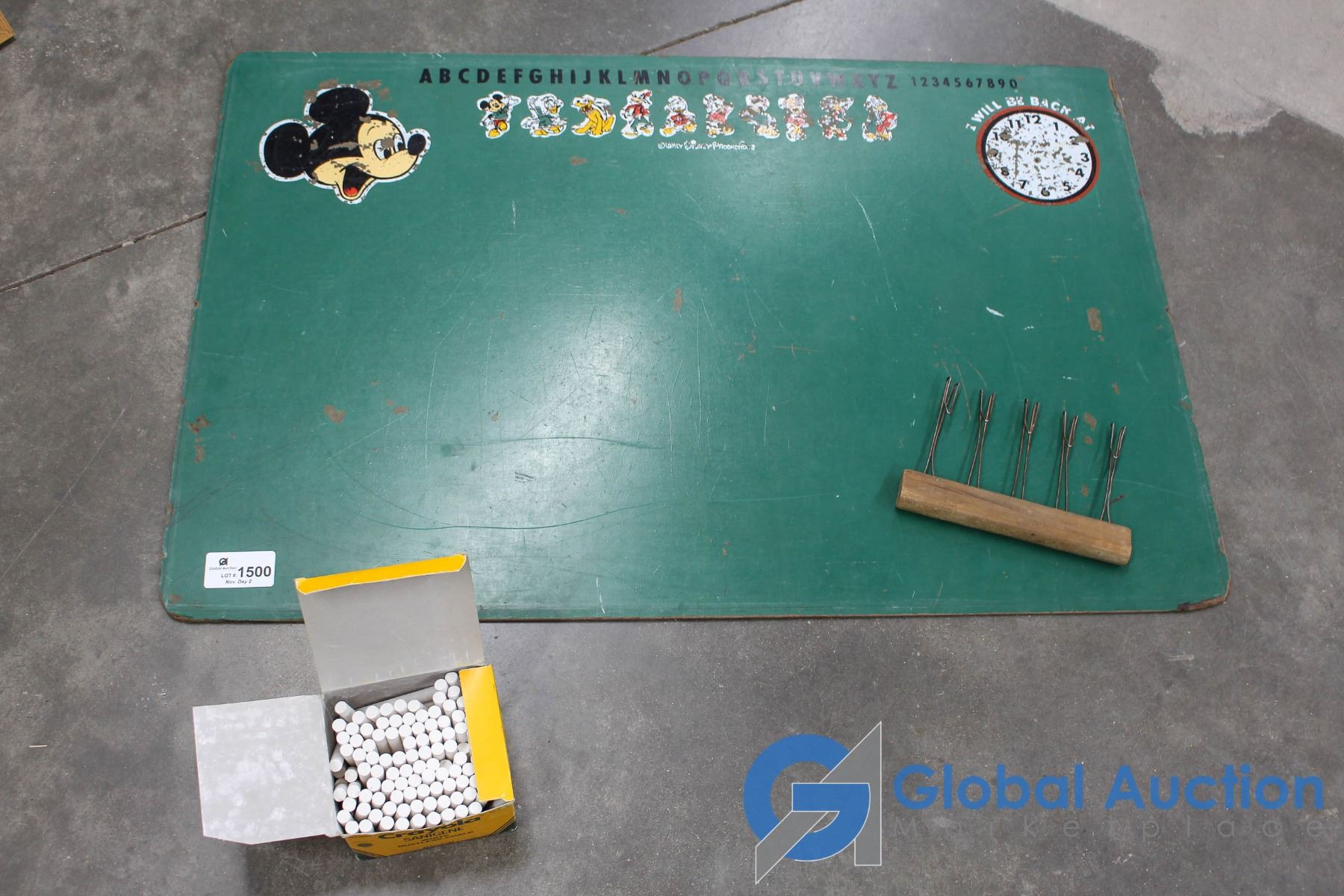 Vintage Mickey Mouse Chalkboard w/ Chalk & Liner