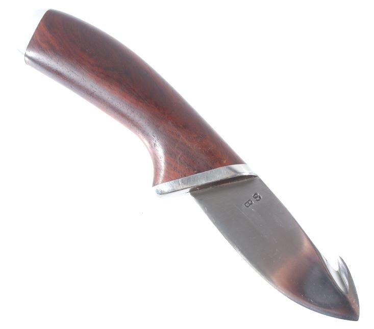 Wood Handled Skinning Knife with Gut Hook & Sheath