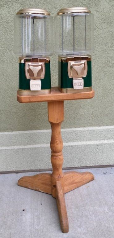 Double Gum Ball Or Candy Machines On Stand