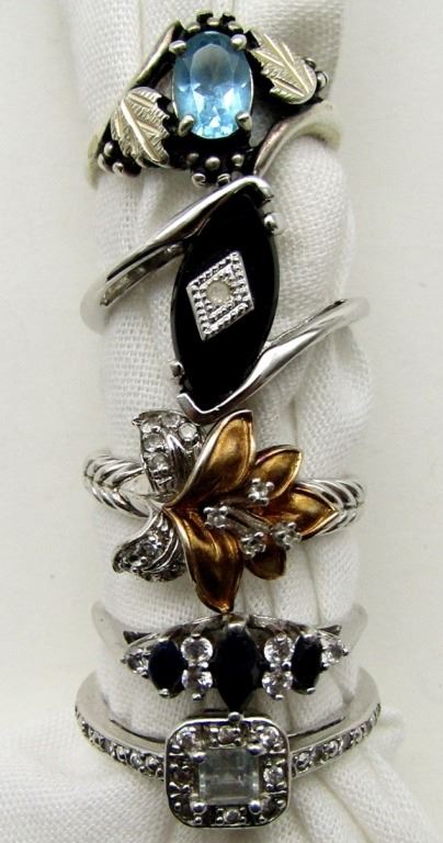 5-GORGEOUS BLING RINGS WITH DIFFERENT COLORED