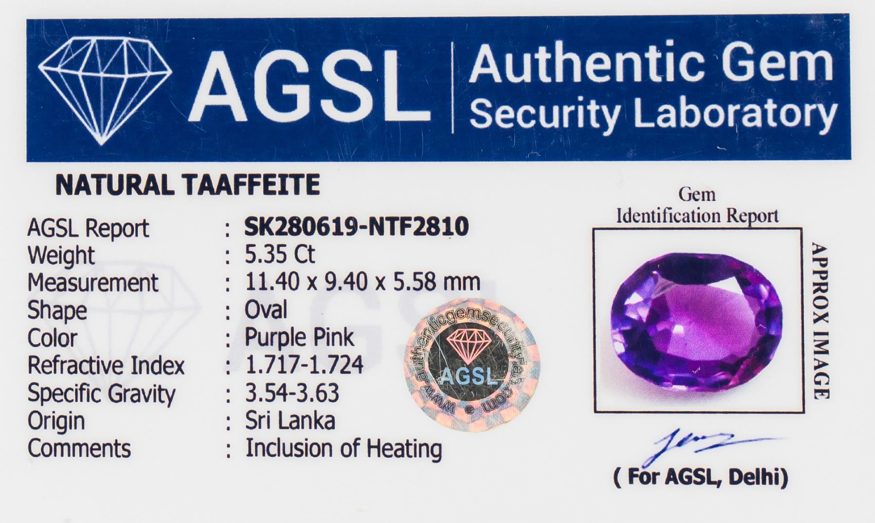 5.35 Ct Oval Cut Purple Pink Taaffeite Gemstone