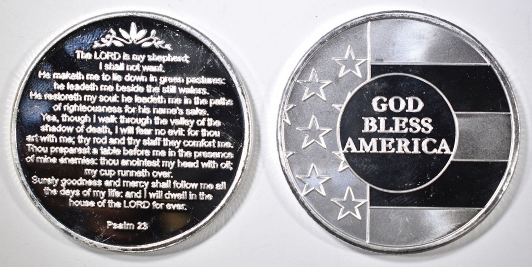 GOD BLESS AMERICA, PSALM 23 1-Oz SILVER ROUNDS