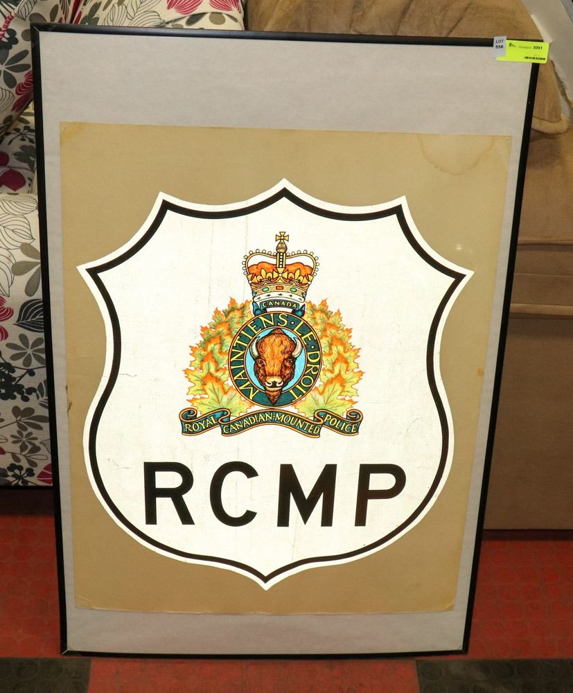 VINTAGE 1950'S RCMP SIDE DOOR DECAL FRAMED