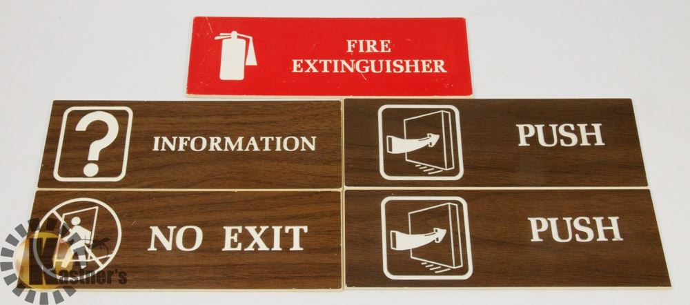 FLAT OF 5 VINTAGE PLASTIC OFFICE SIGNS