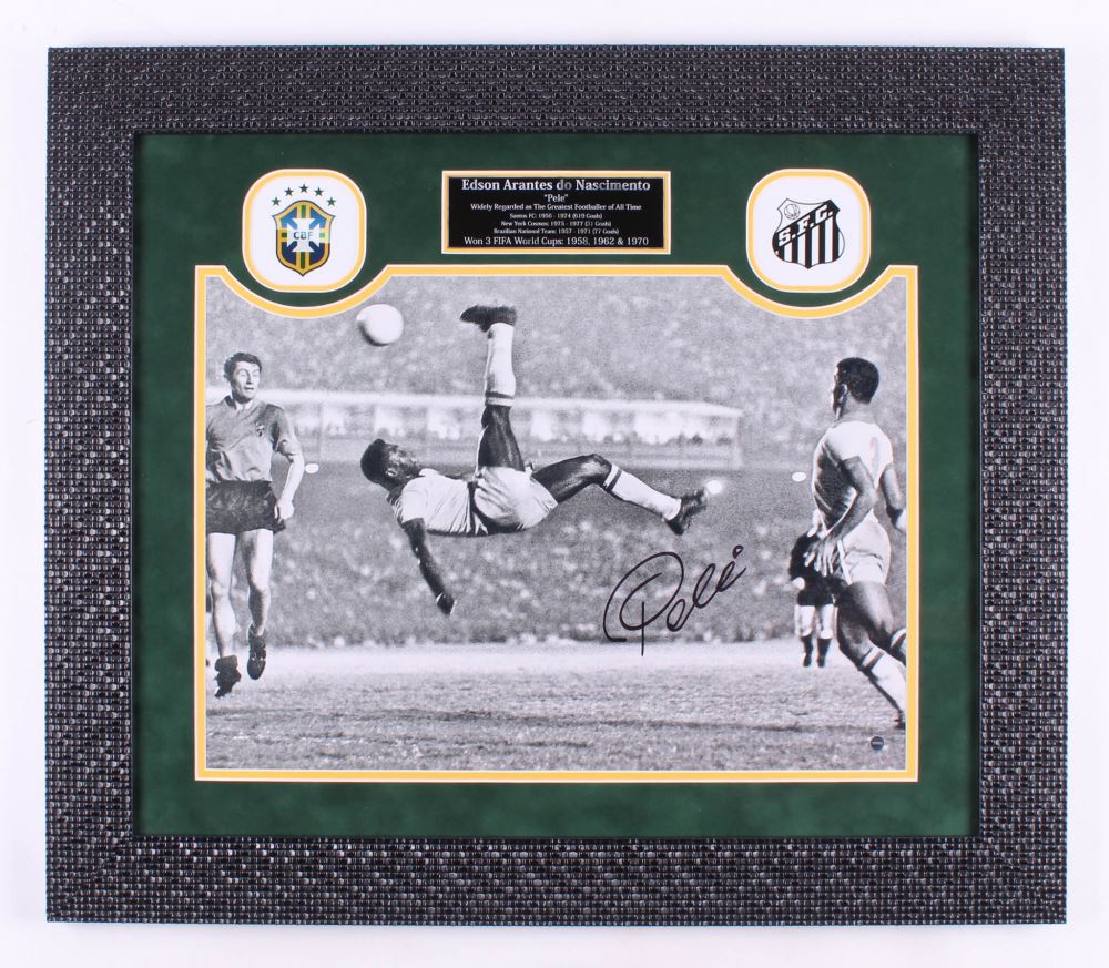 Pele Signed Brazil 24.5x28 Custom Framed Photo Display (Steiner COA)