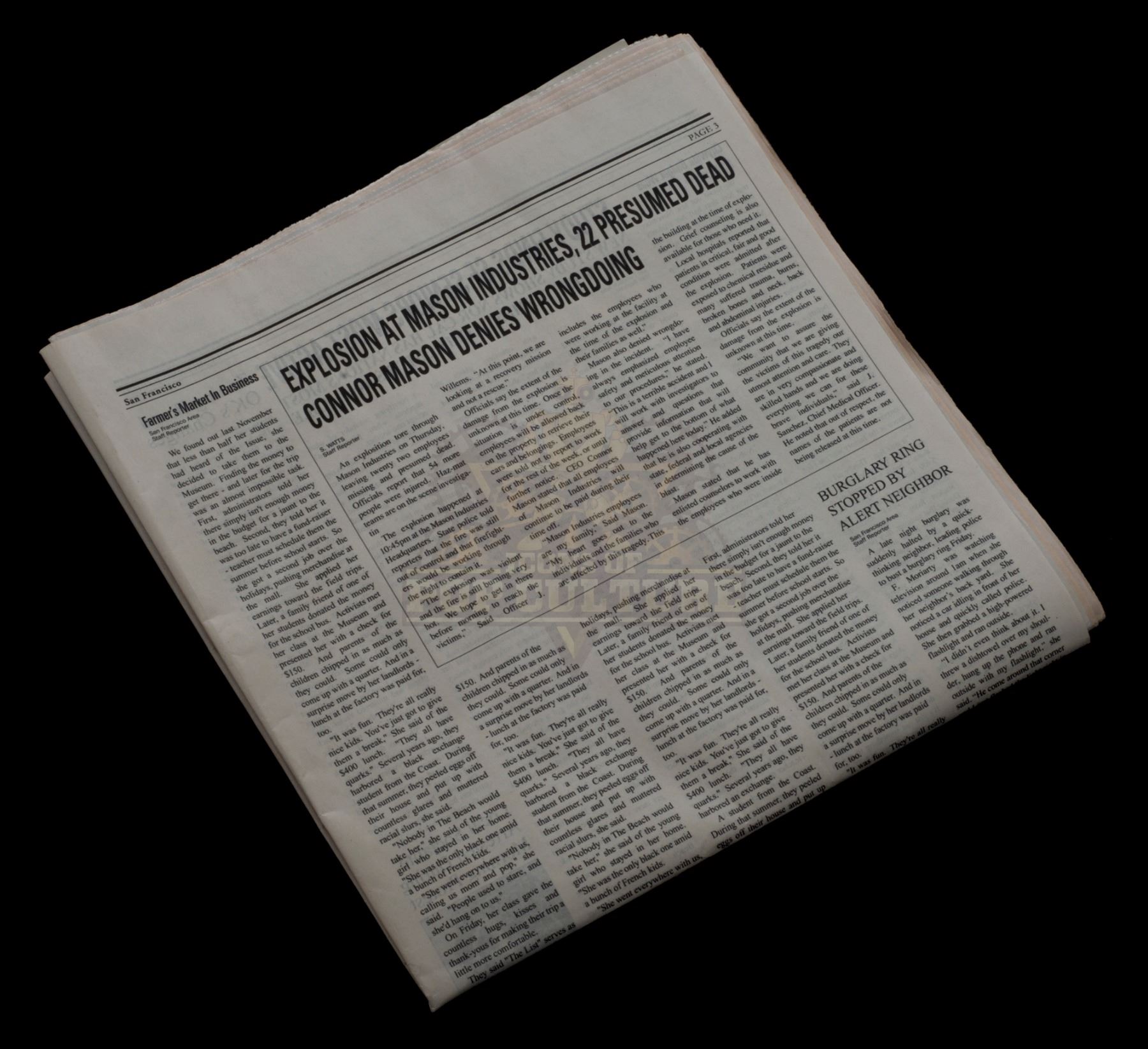 Timeless (TV) – “Mason Industries Explosion” Newspaper – TL119
