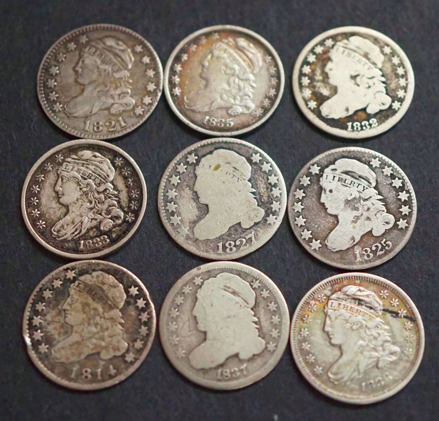 USA Lot Of Nine Different Dimes 1814 1837 See Description For Details usa-lot-of-nine-different-dimes-1814-1837-see-description-for-details