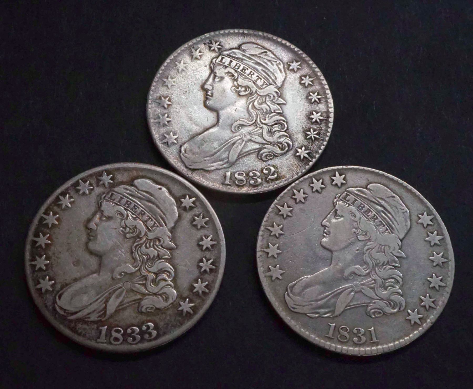 USA Capped Bust Half Dollars, Lot of Three Pieces : 1831, 1832, 1833