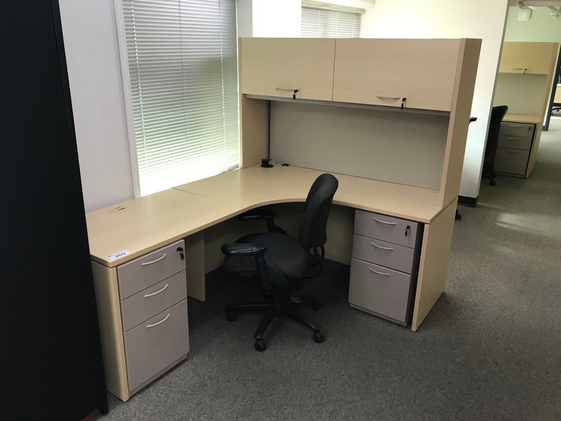 Maple L Shaped Double Pedestal Office Desk With Hutch And Mobile Office Chair Able Auctions