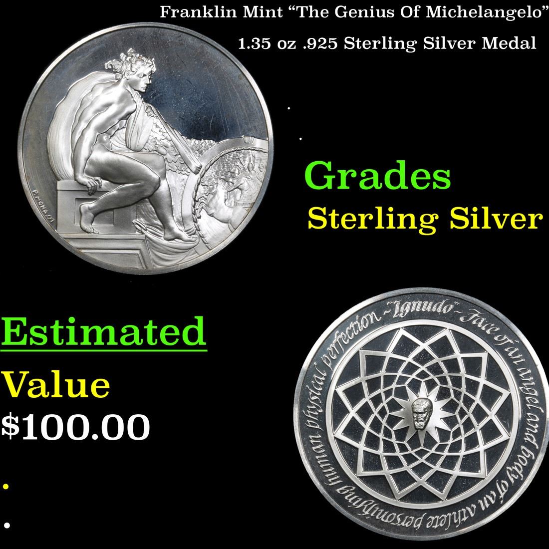 Franklin Mint "The Genius Of Michelangelo" 1.35 oz .925 Sterling Silver ...