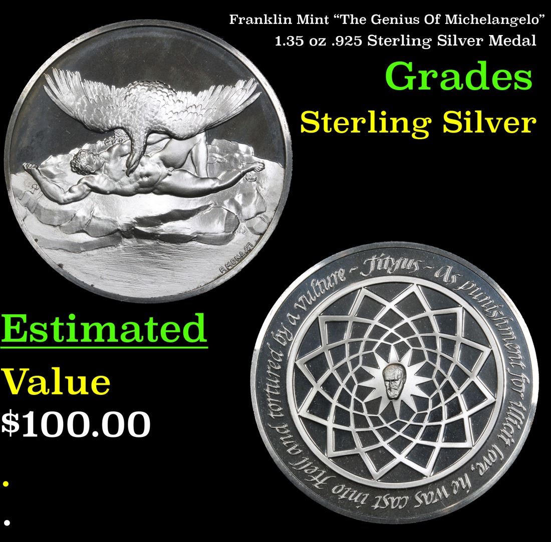 Franklin Mint "The Genius Of Michelangelo" 1.35 oz .925 Sterling Silver ...