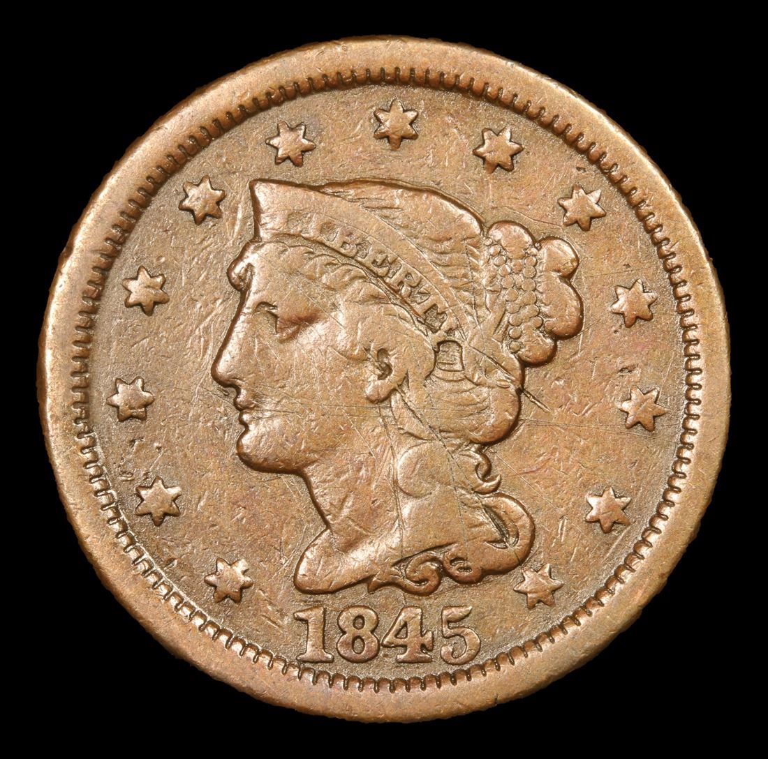 1845 Braided Hair Large Cent 1c Grades vf details