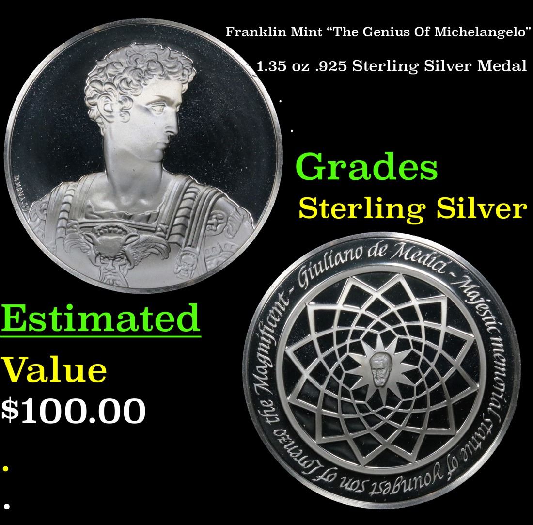 Franklin Mint "The Genius Of Michelangelo" 1.35 oz .925 Sterling Silver ...