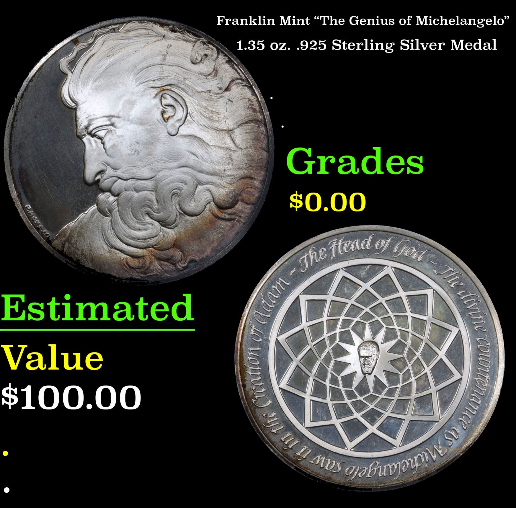 Franklin Mint "The Genius of Michelangelo" 1.35 oz. .925 Sterling ...