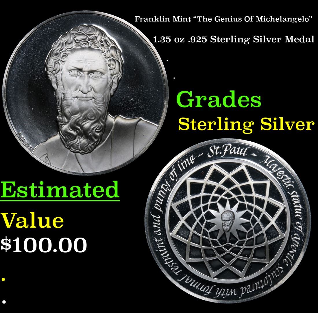 Franklin Mint "The Genius Of Michelangelo" 1.35 oz .925 Sterling Silver ...