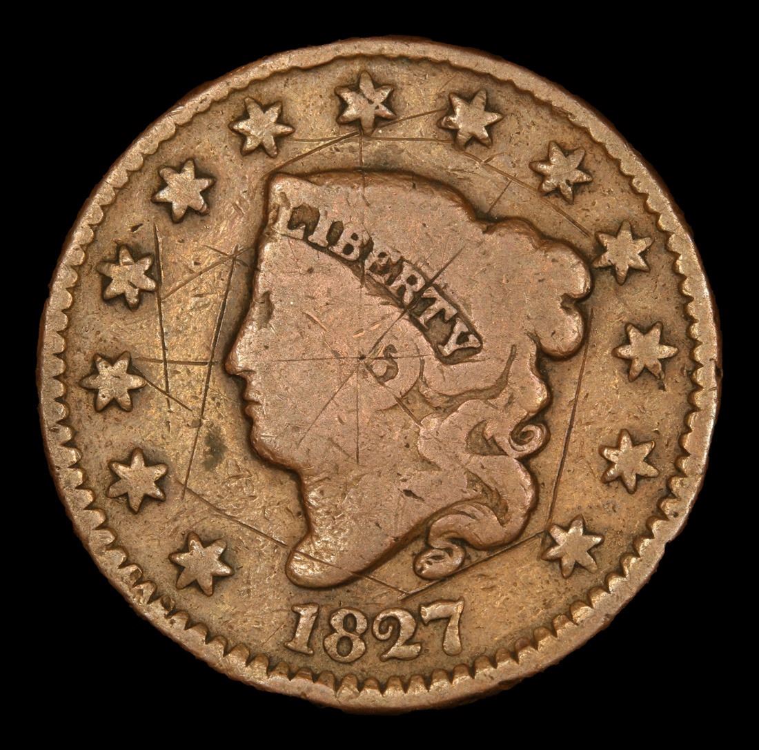 1827 Coronet Head Large Cent 1c Grades vf details