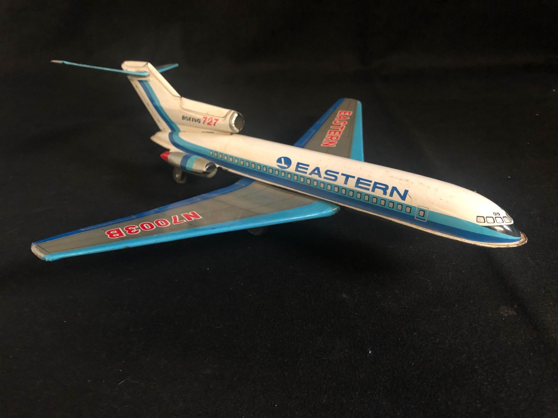 RARE BOEING 727 EASTERN AIRLINES TIN AIRPLANE, MADE IN JAPAN, 1960'S
