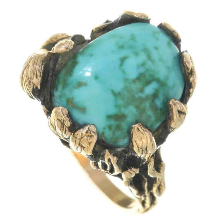 Vintage Ladies 14K Gold Turquoise Ring