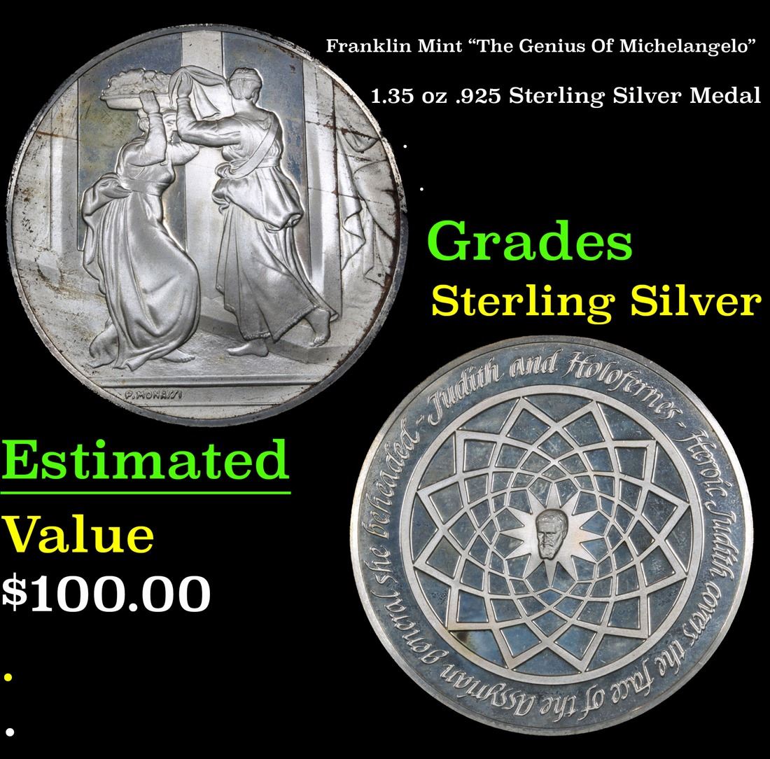 Franklin Mint "The Genius Of Michelangelo" 1.35 oz .925 Sterling Silver ...