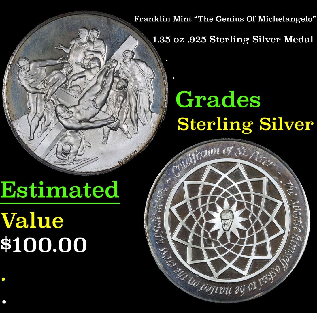 Franklin Mint "The Genius Of Michelangelo" 1.35 oz .925 Sterling Silver ...