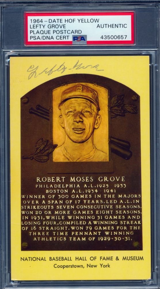 Lefty Grove Signed Gold Hall of Fame Plaque Postcard (PSA Encapsulated)