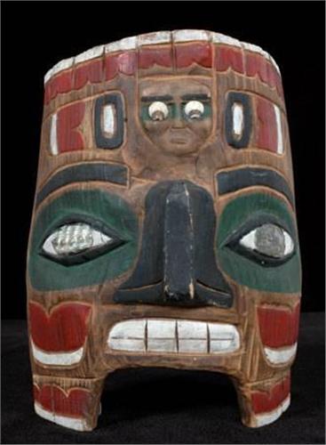 Salish Hawk Mask with Abalone Inlay 10 1/2" H