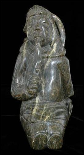 Kaka Ashoona Inuit Woman Eating with Ulu Scul