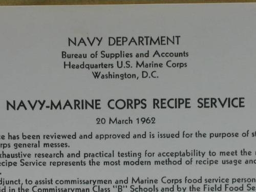 1962 USN, USMC Recipe Cards, NavSandA Pub. 7