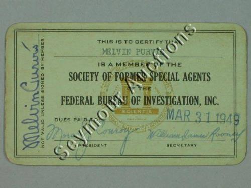 1949 Melvin Purvis, Former FBI Special Agent Sign