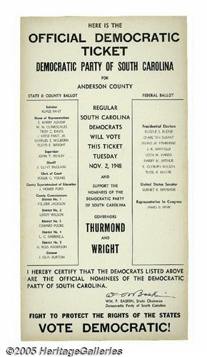 Rare Dixiecrat Thurmond and Wright Poster 7.5" x