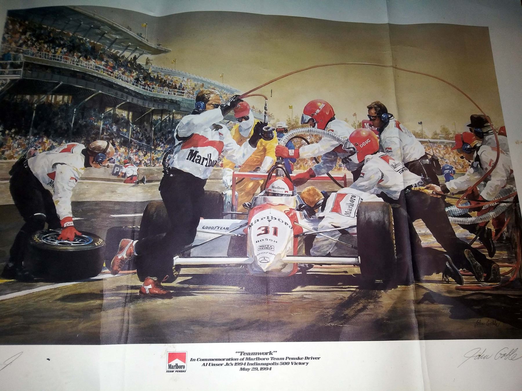 Al Unser Jr. Signed 1994 Indy 500 Victory Print, "Teamwork"