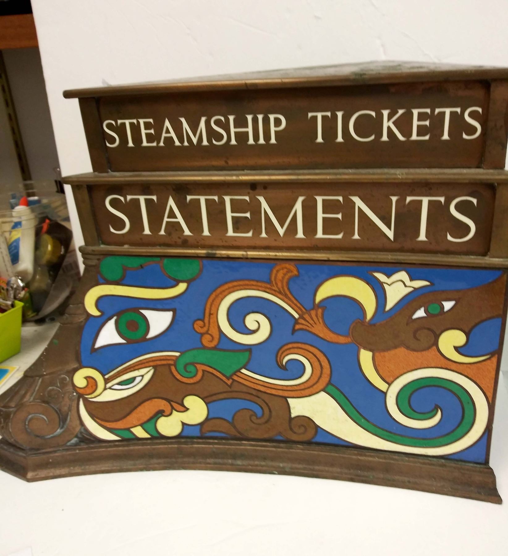 RARE LATE 1800s Solid Brass & Leaded Steamship Ticket Sign From A Ship