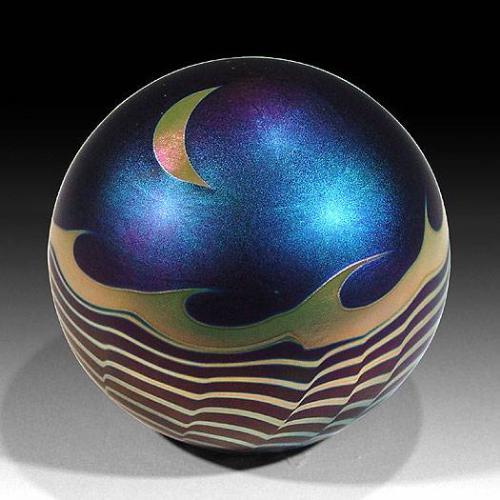 Correia Art Glass Crescent Moon Waves Paperweight