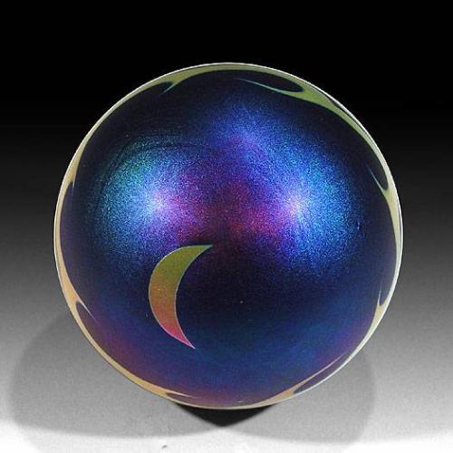 Correia Art Glass Crescent Moon Waves Paperweight