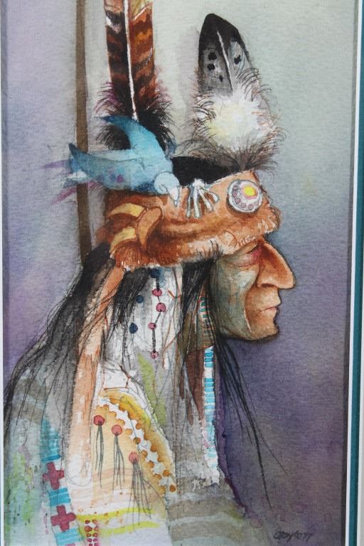 Signed Native American Watercolor Art c. 1977