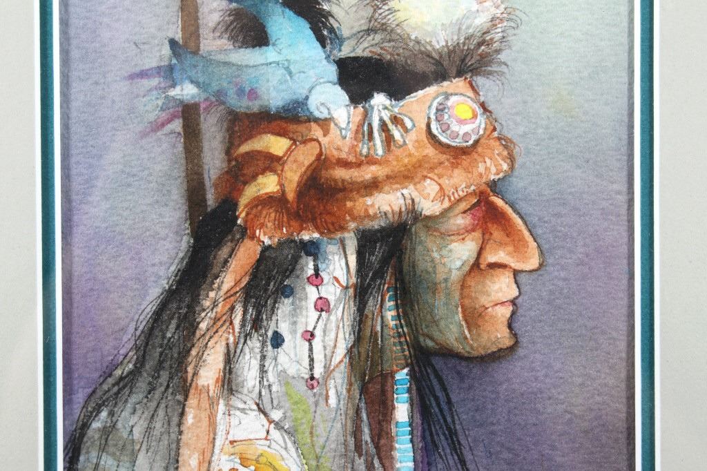 Signed Native American Watercolor Art c. 1977