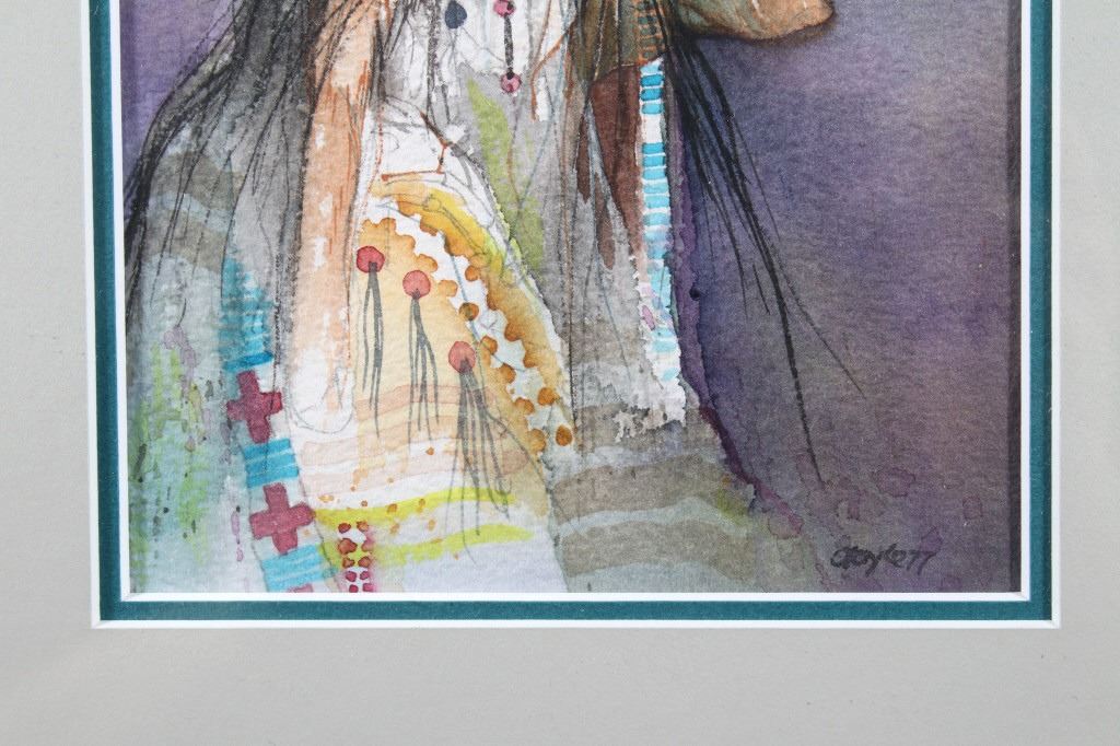 Signed Native American Watercolor Art c. 1977